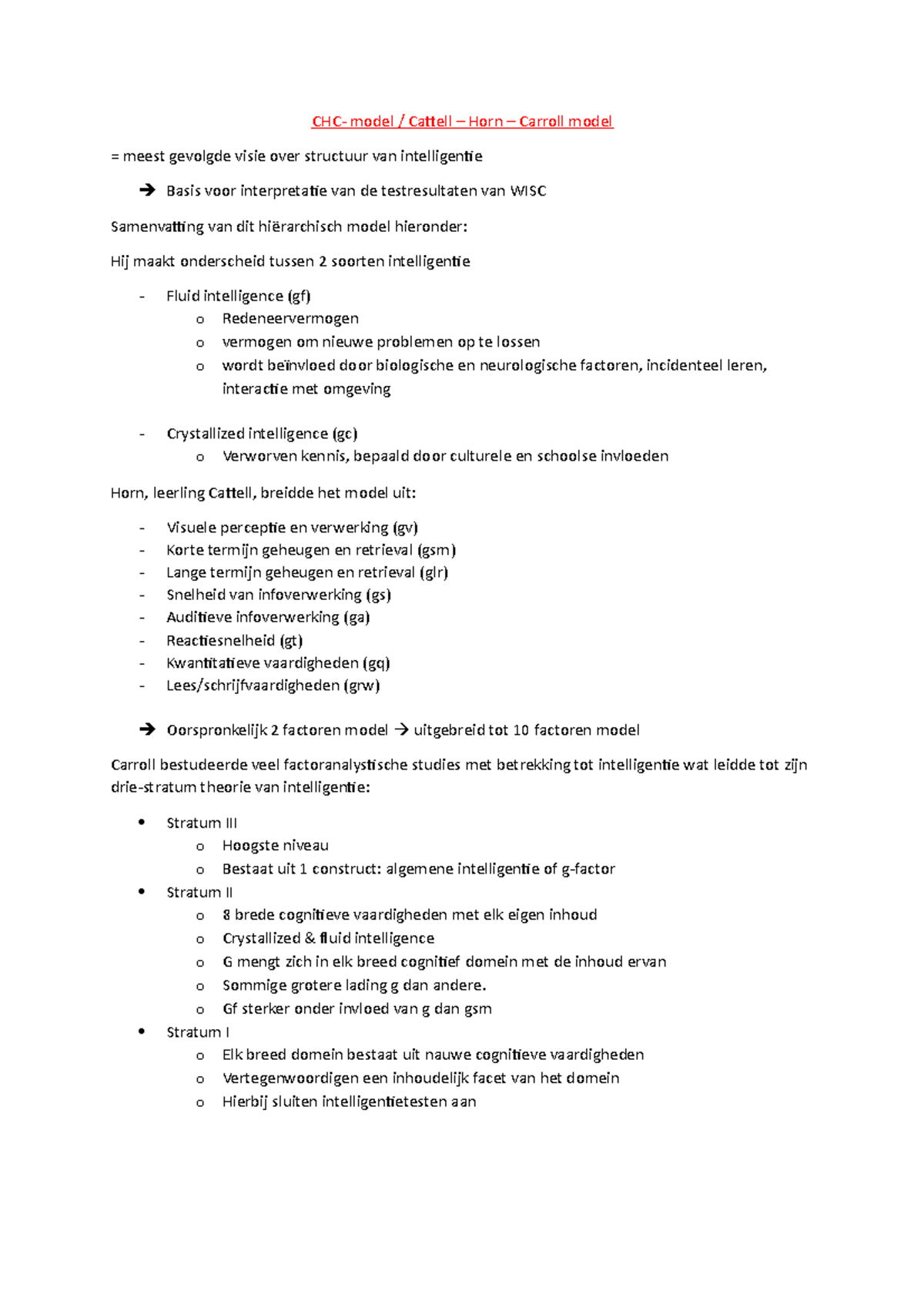 CHC - chc model - CHC- model / Cattell – Horn – Carroll model = meest ...