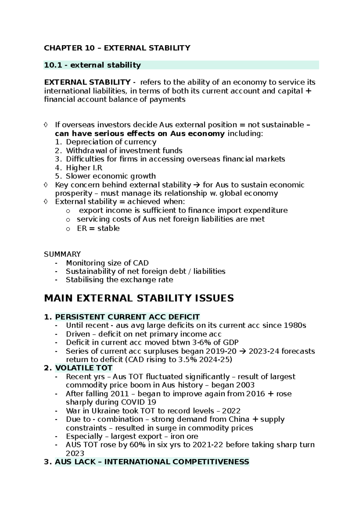 CH 10 - external stability - CHAPTER 10 – EXTERNAL STABILITY 10 ...