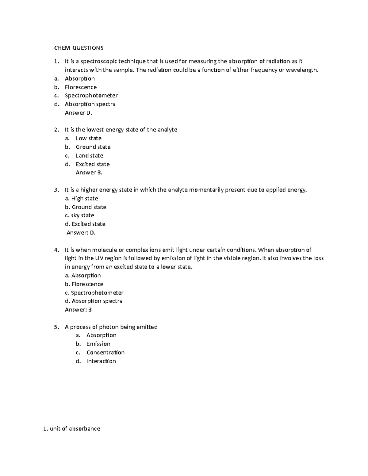 CHEM Questions - Sample Question in Analytical Chemistry. - CHEM ...