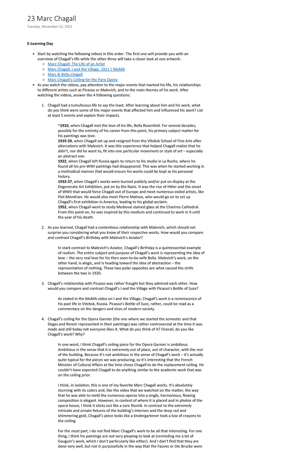 Modern Art (AD 383) Lecture 23 Notes - Tuesday, November 22, 2021 E ...