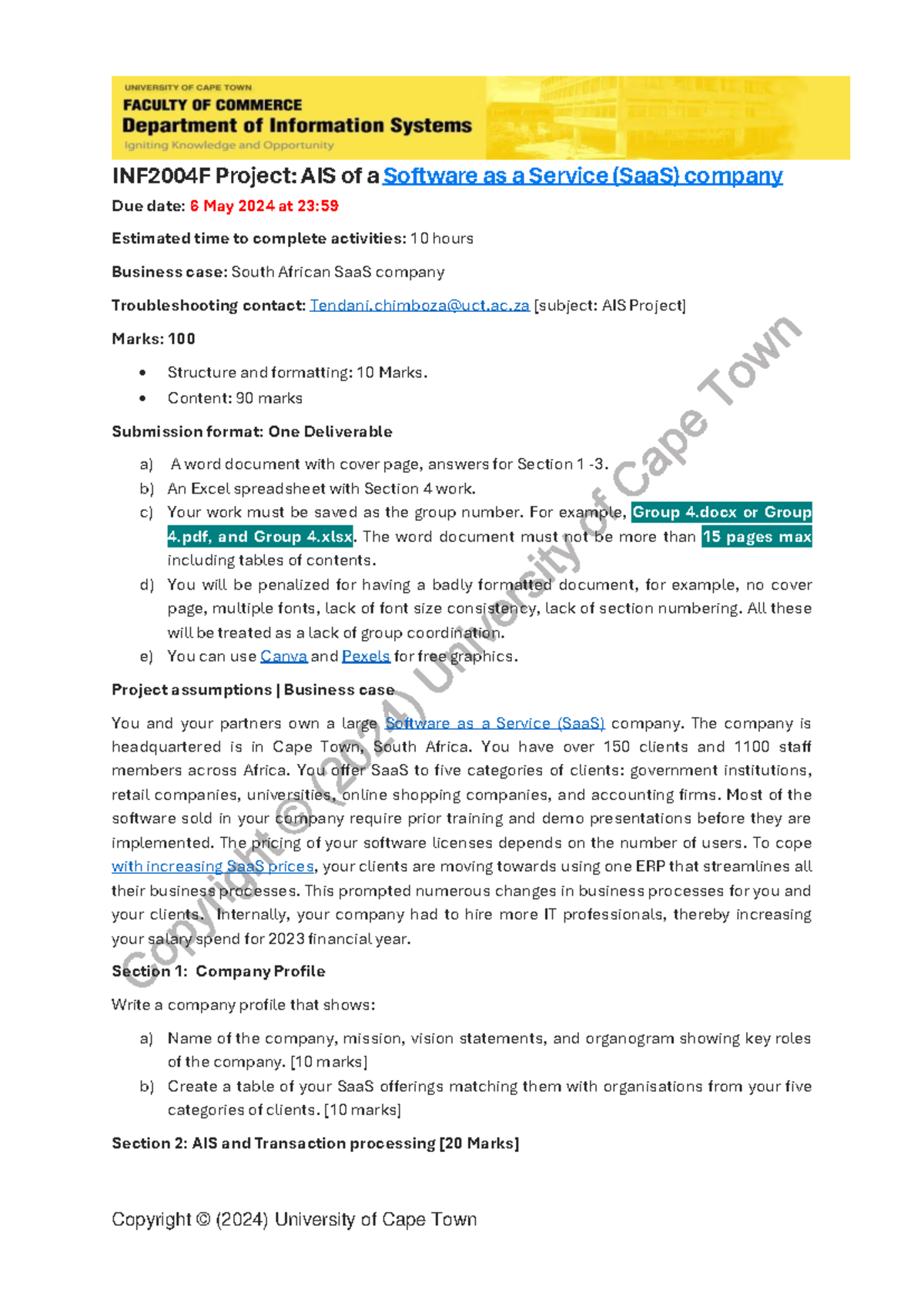 AIS Project Instructions 2024 - Copyright © ( 2024 ) University of Cape ...
