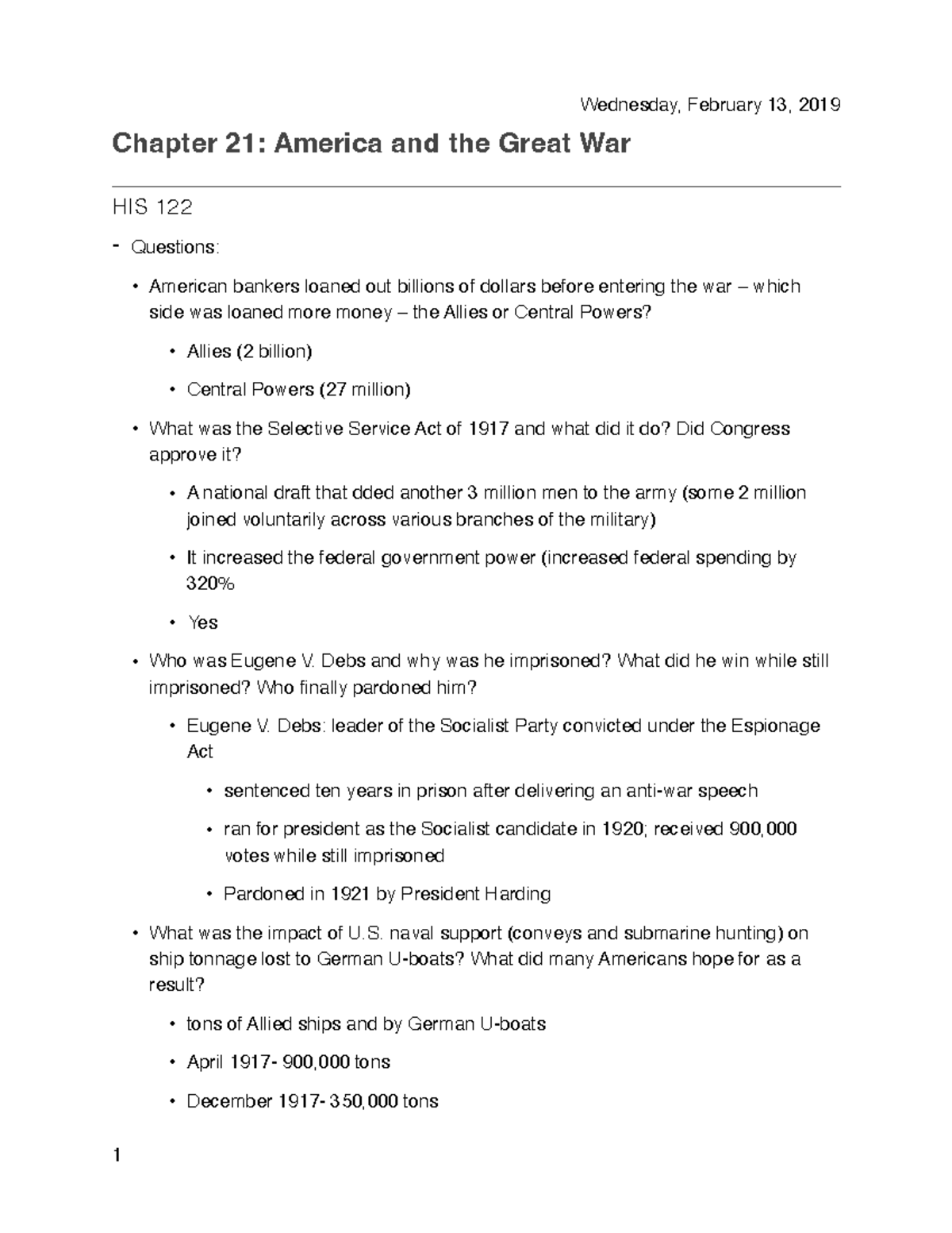 Chapter 21 (History) - Chapter 21: America and the Great War HIS 122 ...