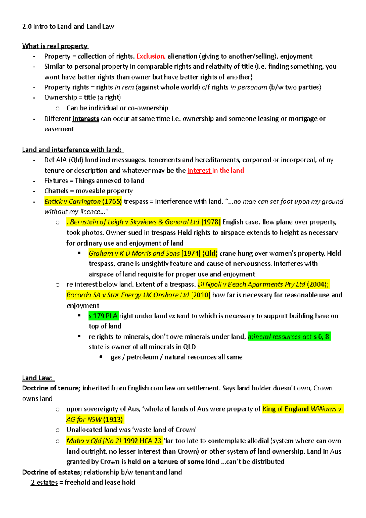 1.0 Intro to Land and Land Law - 2 Intro to Land and Land Law What is ...