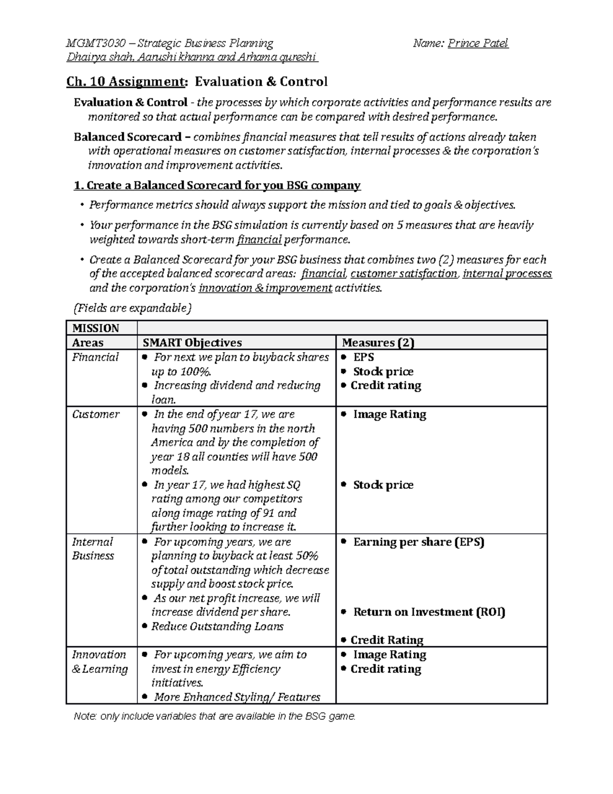 MGMT3030 Assignment Ch10 copy - MGMT8280 - Conestoga College - Studocu