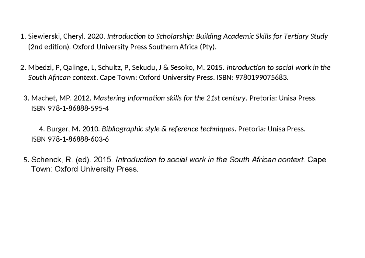 Recomended books - Siewierski, Cheryl. 2020. Introduction to ...