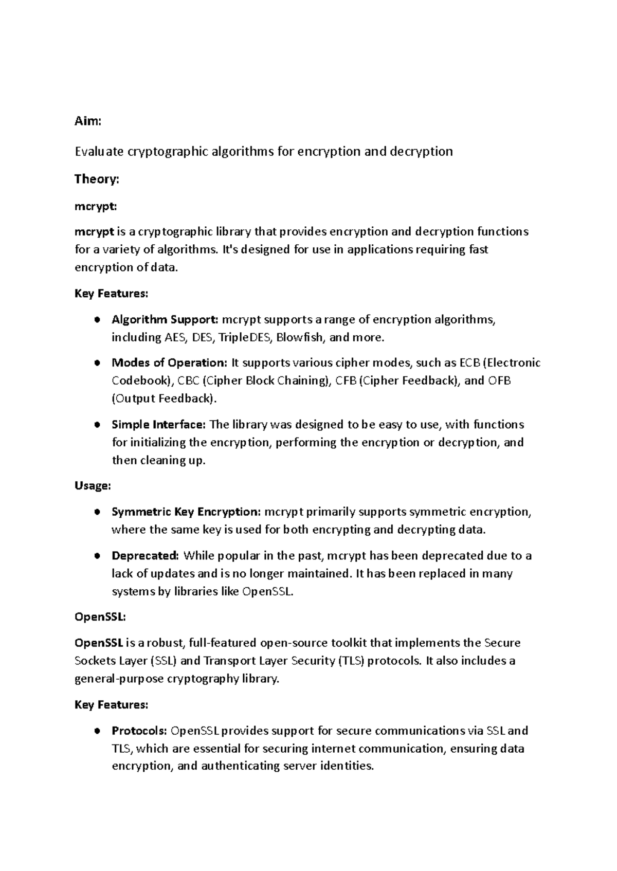 Lab Manual of Cybersecurity - Aim: Evaluate cryptographic algorithms for encryption and ...