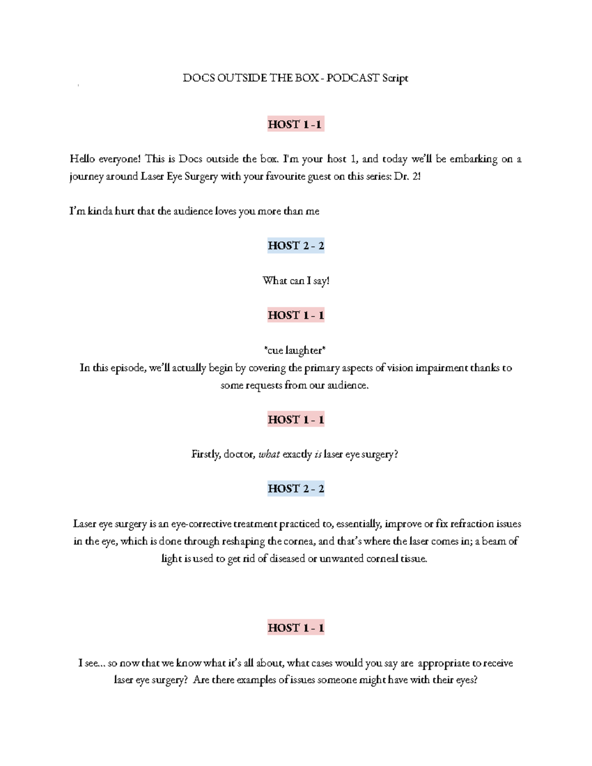 Podcast Script - DOCS OUTSIDE THE BOX - PODCAST Script HOST 1 - Hello ...