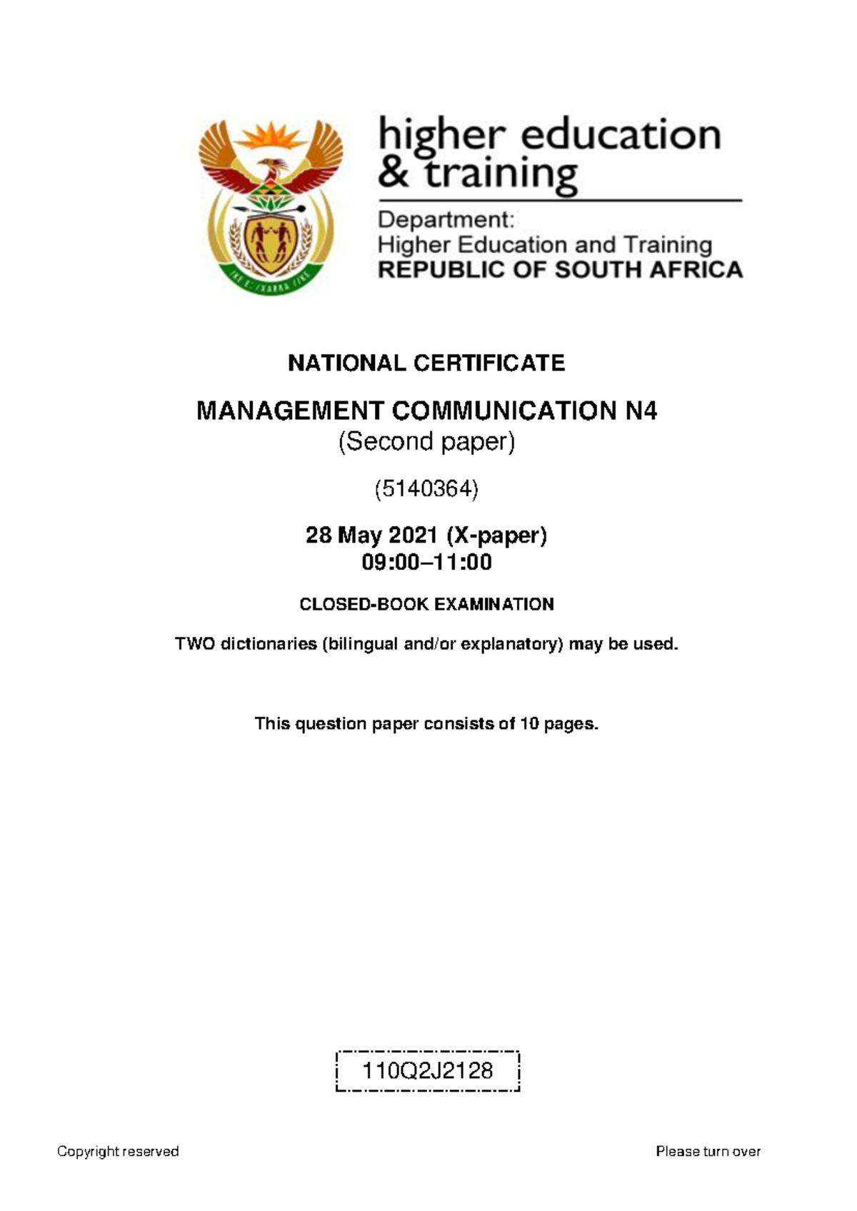 N4 Management Communication Paper 2 June 2021 - NATIONAL CERTIFICATE ...
