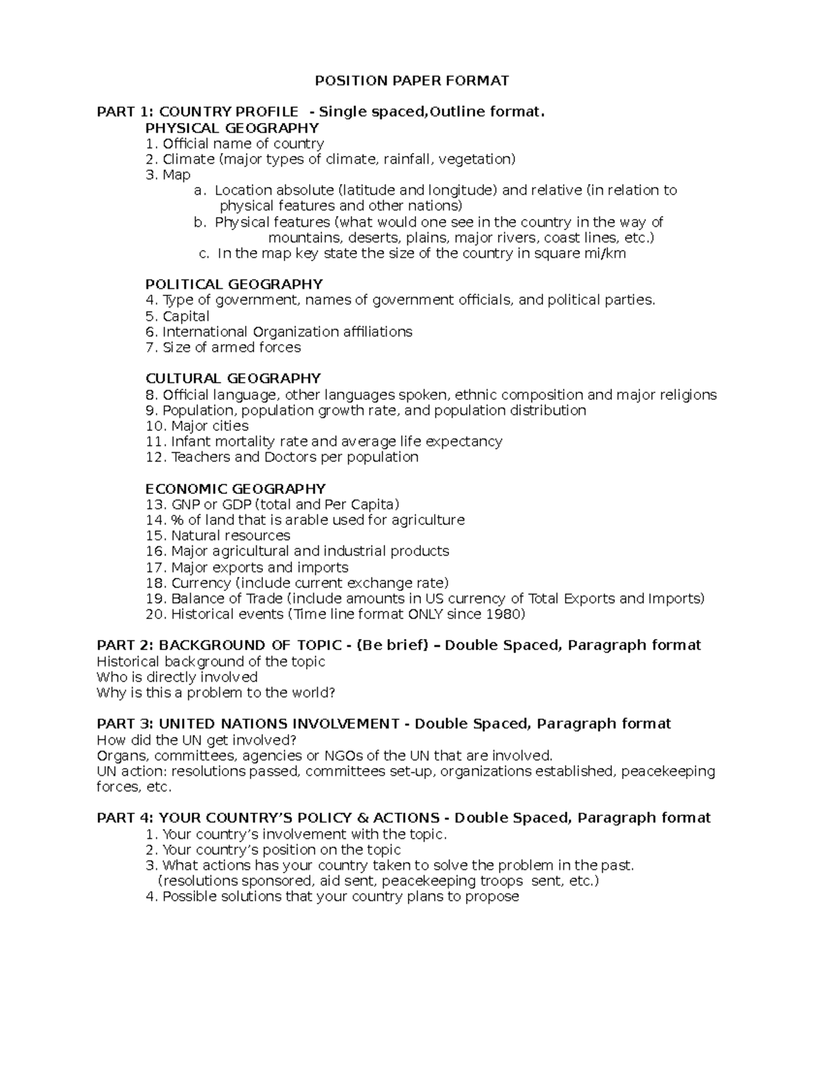 Format Position Paper - POSITION PAPER FORMAT PART 1: COUNTRY PROFILE ...