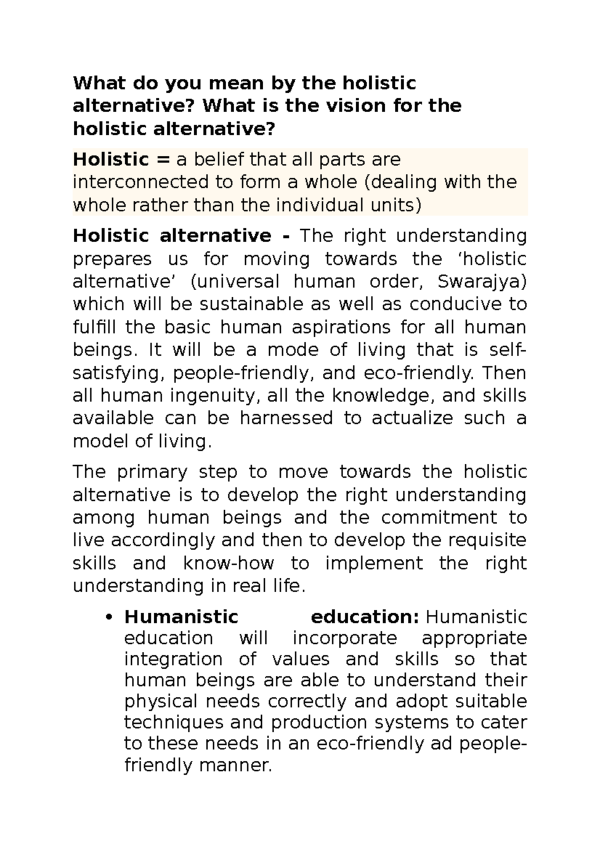 Unit 13,14,15,16 - Unit 13,14,15,16 - What do you mean by the holistic ...