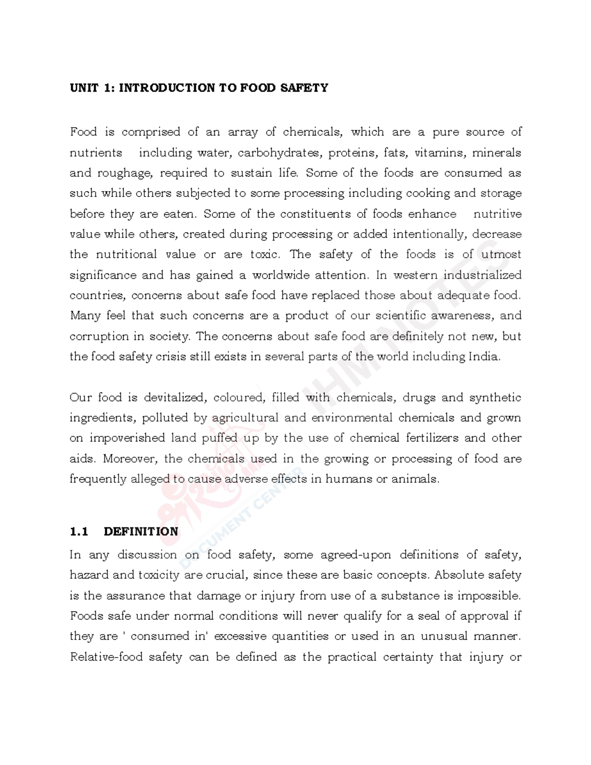 Food safety - Its lecture notes - UNIT 1: INTRODUCTION TO FOOD SAFETY ...