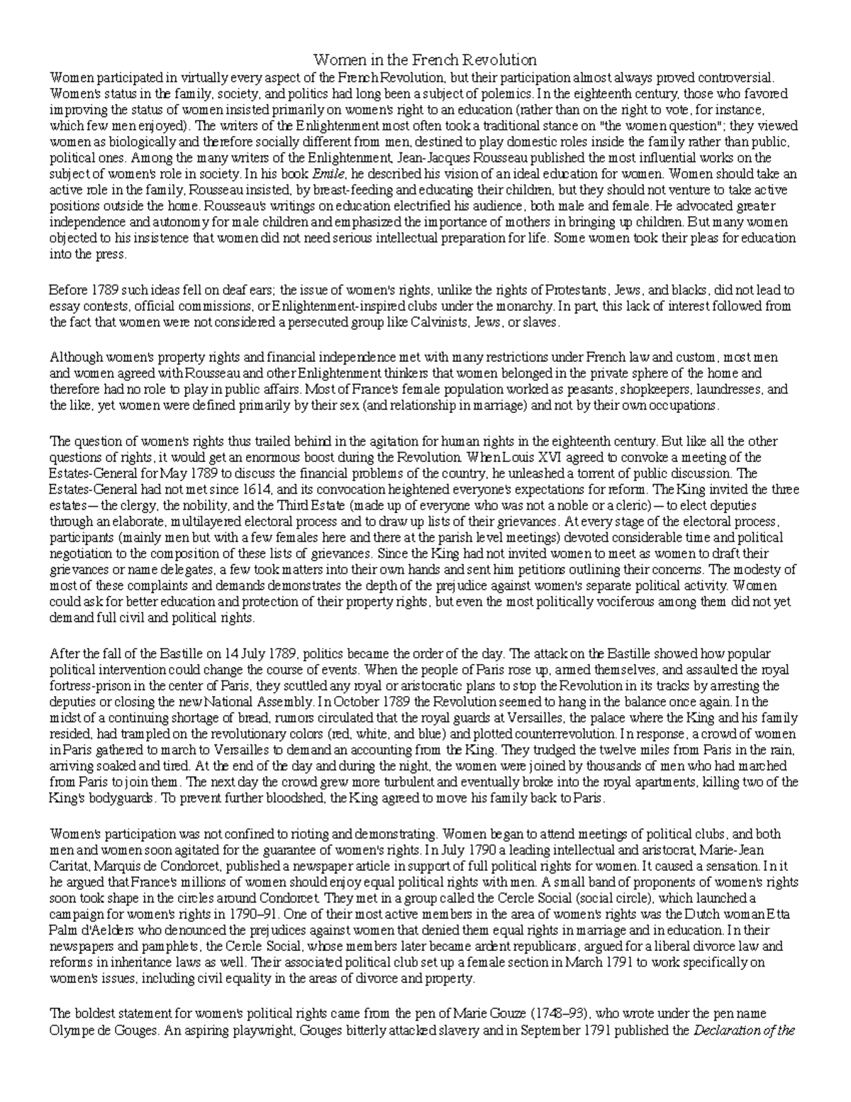 Women in the French Revolution Reading - Women participated in ...