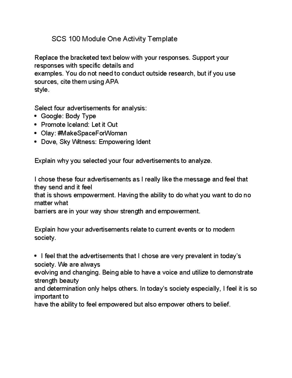 SCS 100 Module One Activity Template - SCS 100 Module One Activity ...