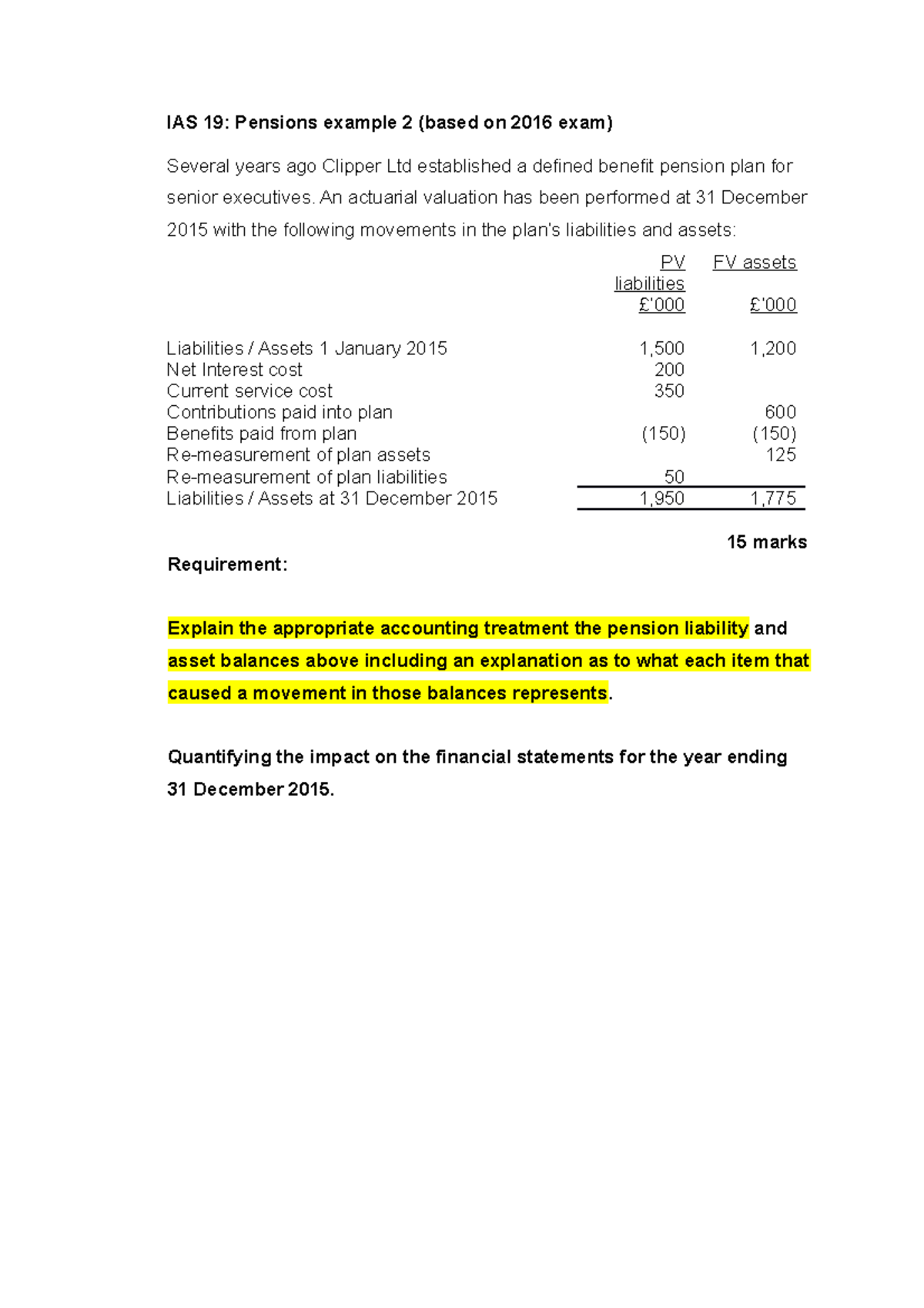 IAS 19 Pensions example based on 2016 exam (1) Q2 - IAS 19: Pensions ...