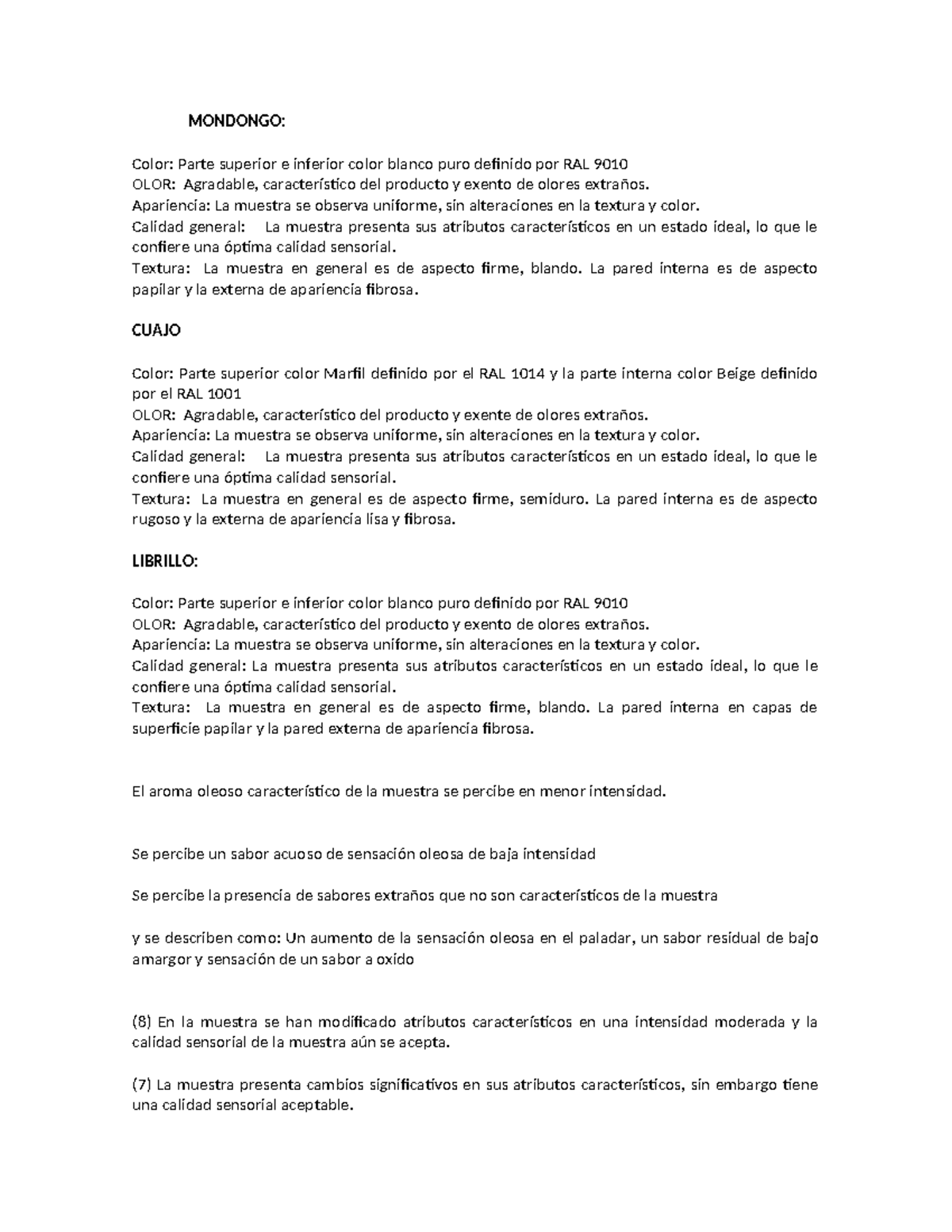 Descripciones 1111 - MONDONGO: Color: Parte superior e inferior color ...