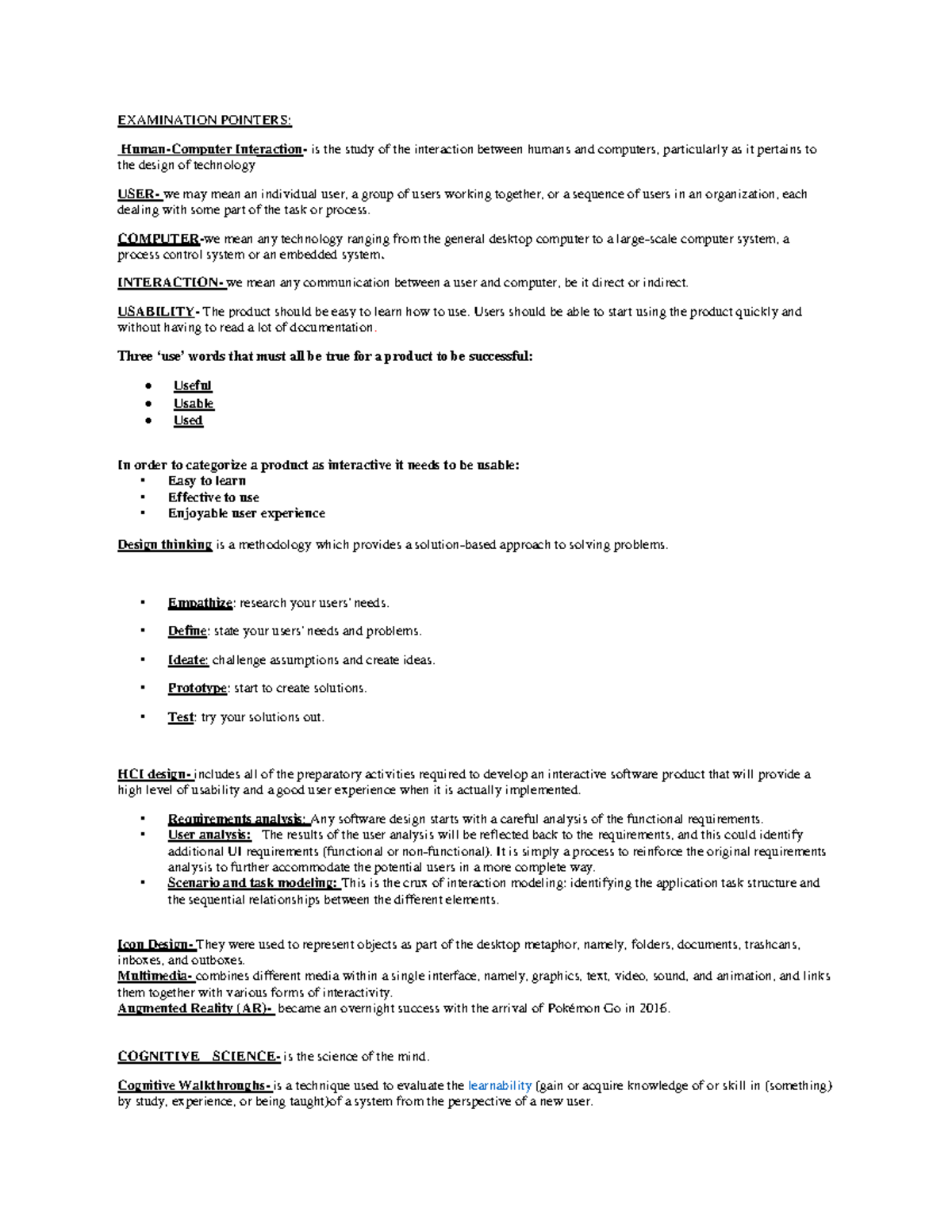 Examination- Pointers-IT211 - EXAMINATION POINTERS: Human-Computer ...