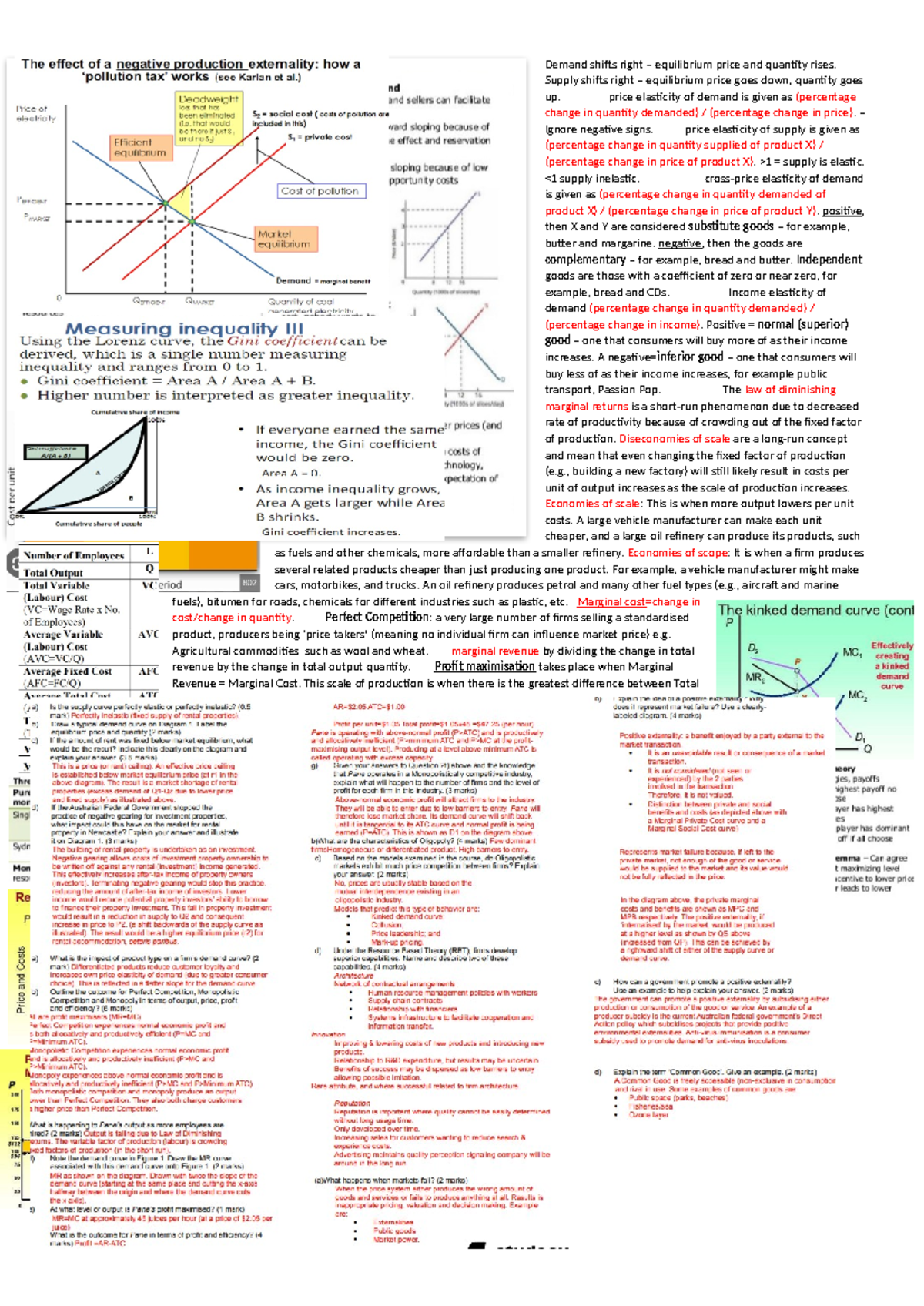 Econ1001 cheat sheet - Demand shifts right – equilibrium price and ...