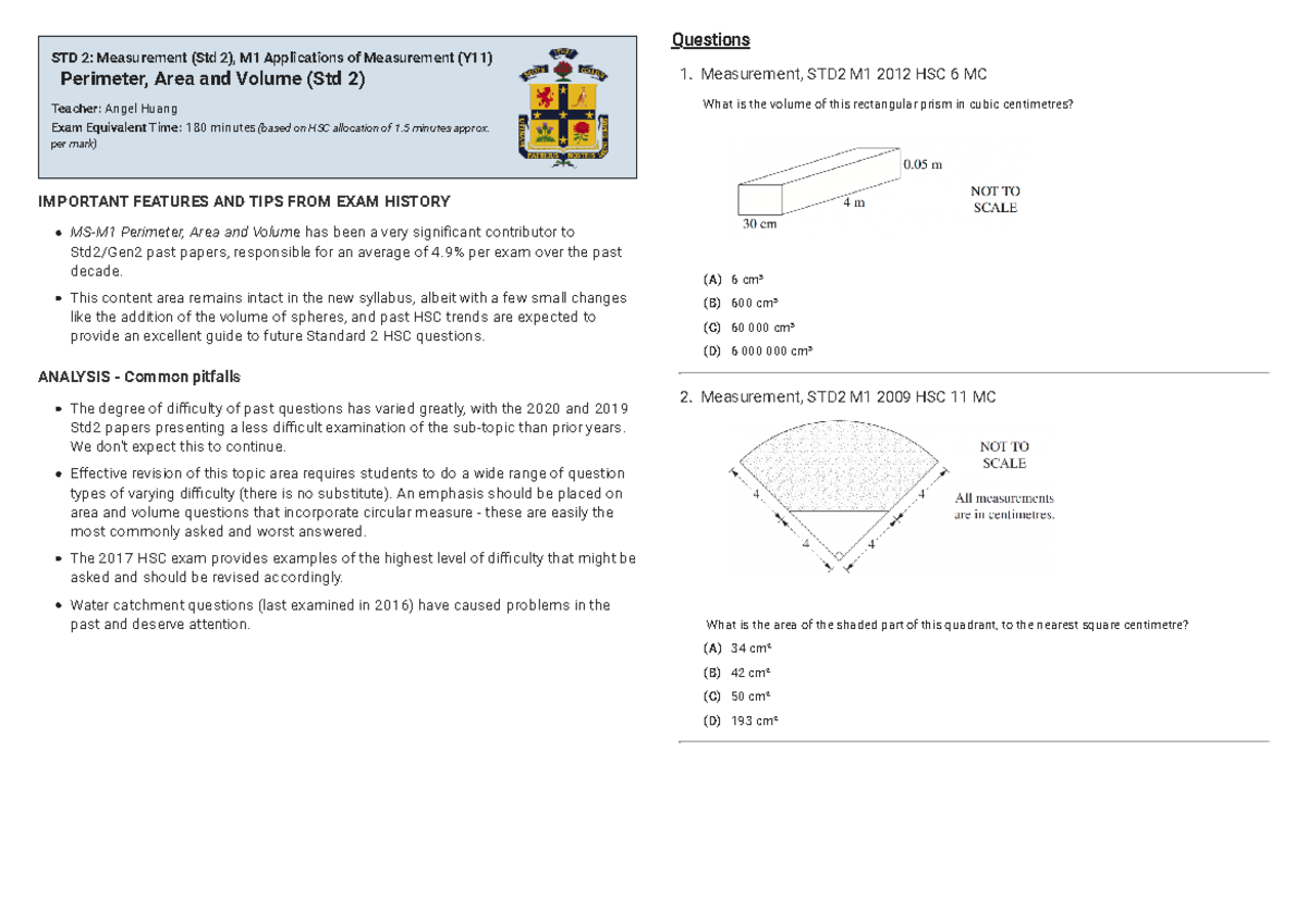 Ch5 HSC Perimeter, Area Volume - STD 2: Measurement (Std 2), M1 ...