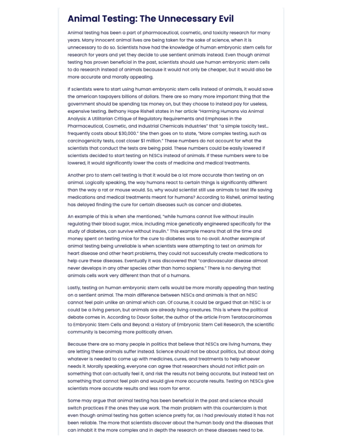 Animal Testing - trabajo argumentativo - BSC 1005 - Studocu