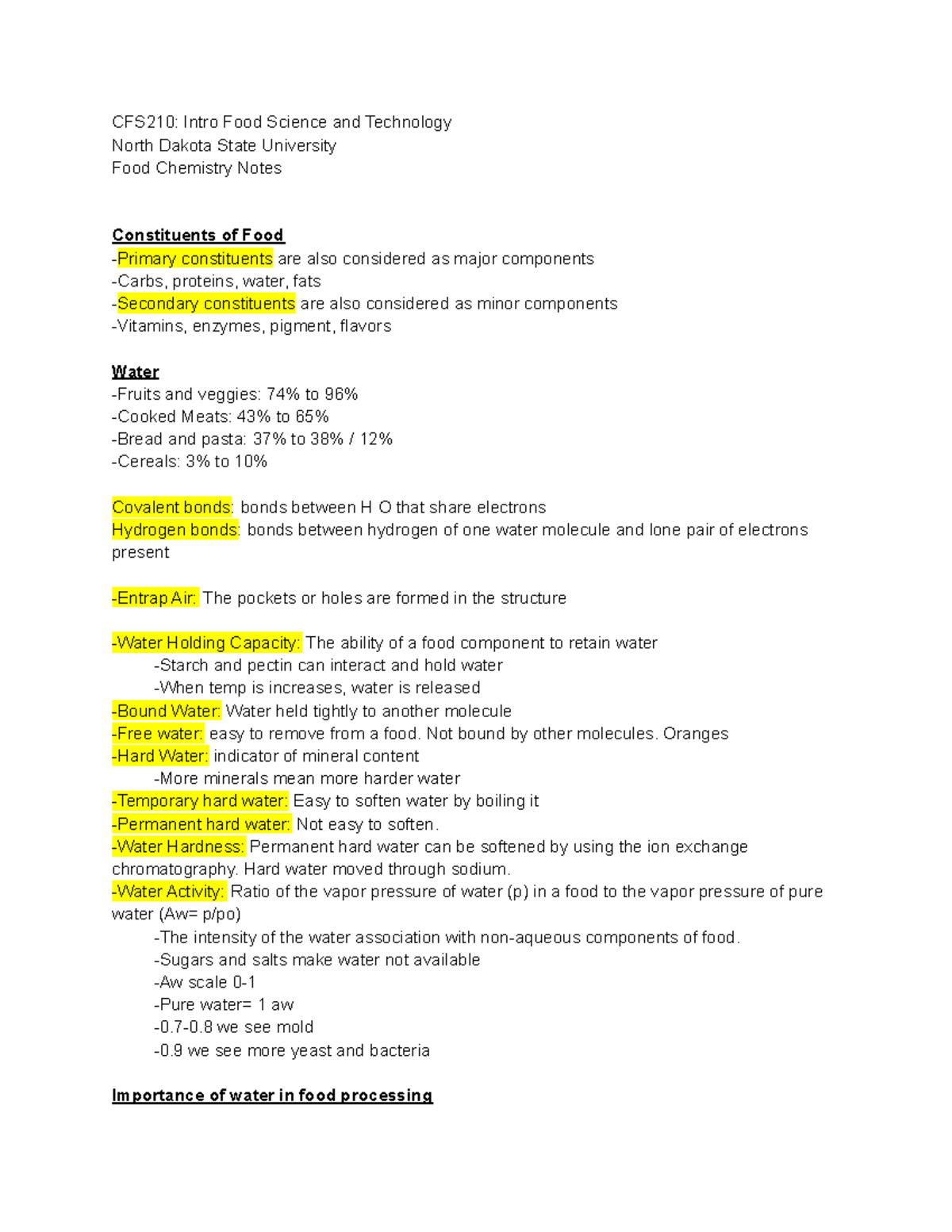 Food Chemistry - The chemical breakdown of food - CFS210: Intro Food ...