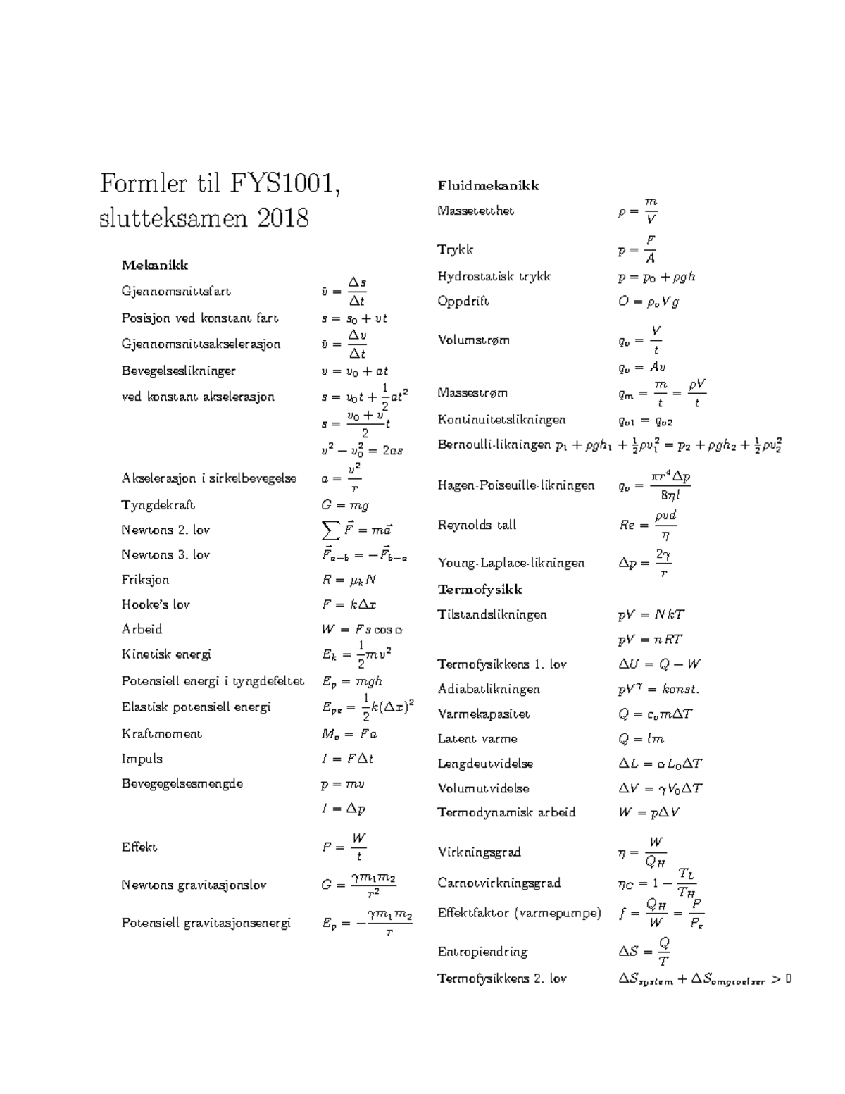 Formelsamling fys1001 slutt - Formler til FYS1001, slutteksamen 2018 ...