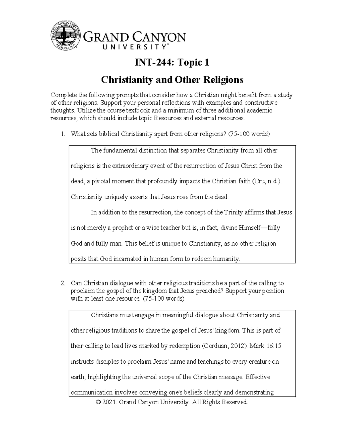 Christianityand Other Religions 1 - INT-244: Topic 1 Christianity and ...