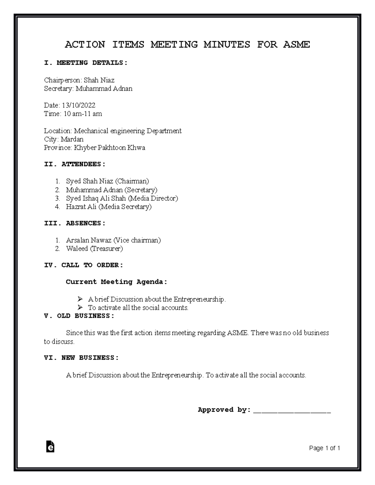 Meeting 1 - and i am very thankful to you for this - ACTION ITEMS ...