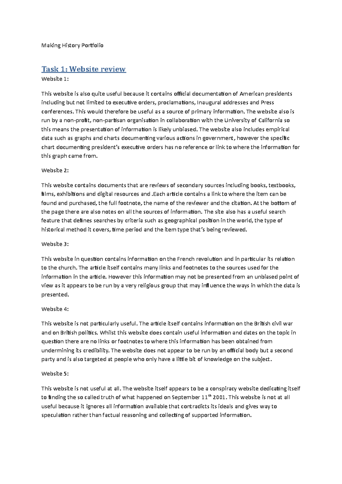 Making History Portfolio - Making History Portfolio Task 1: Website ...