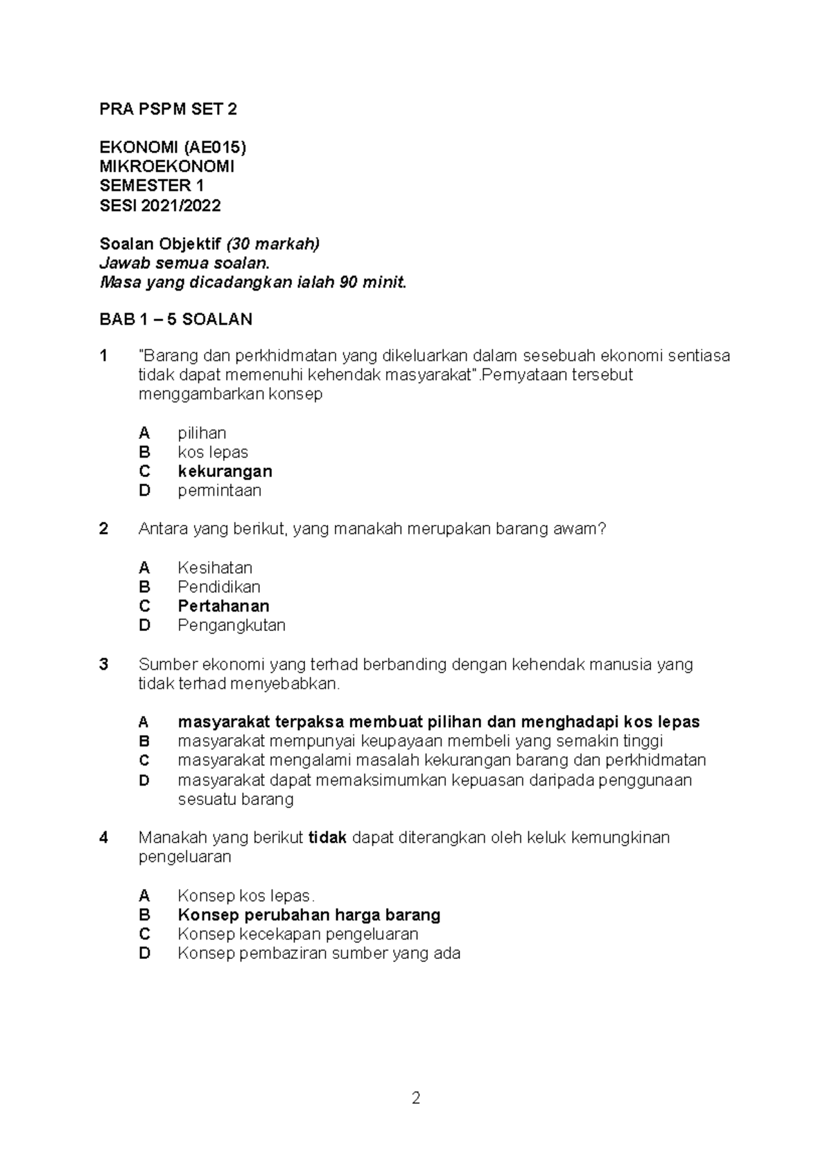 PRA PSPM AE015 SET 2 Skema - PRA PSPM SET 2 EKONOMI (AE015 ...