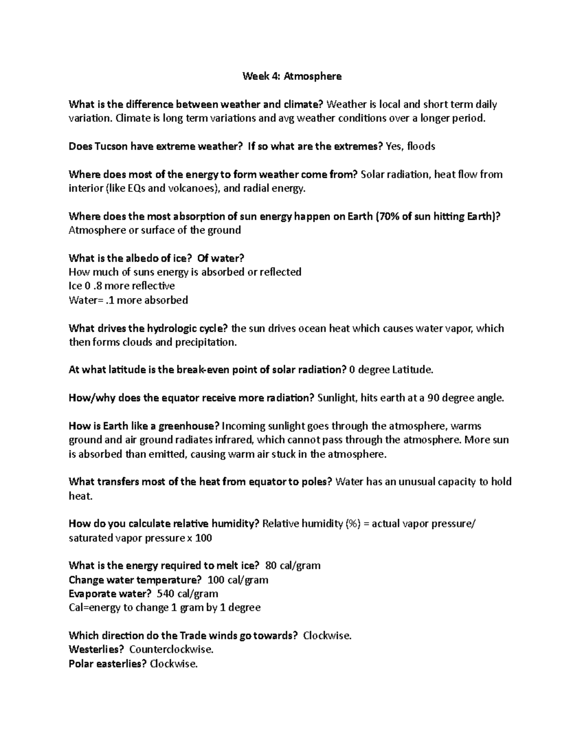 GEOS 218 week 4 Lecture notes - Week 4: Atmosphere What is the ...