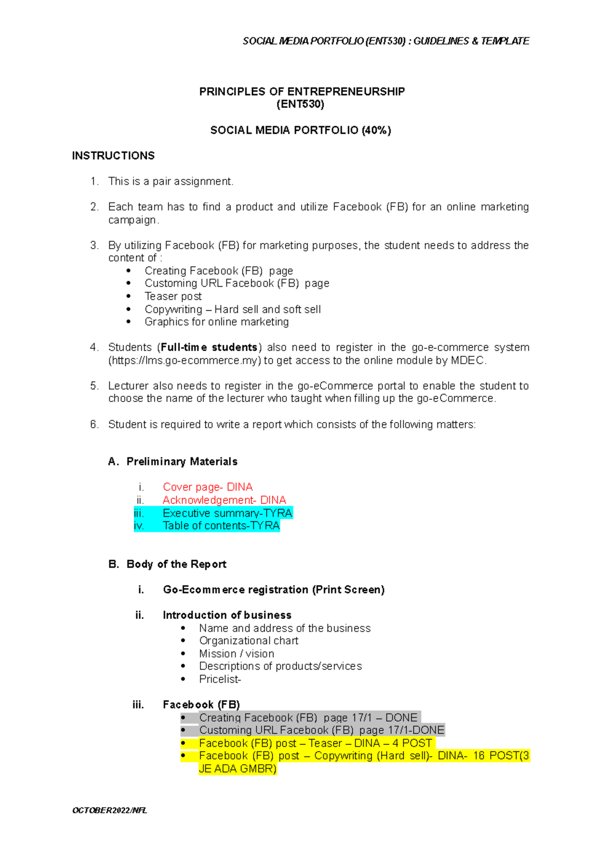 ENT530 A4 PAIR Social Media Portfolio Guidelines & Template March 2022 ...