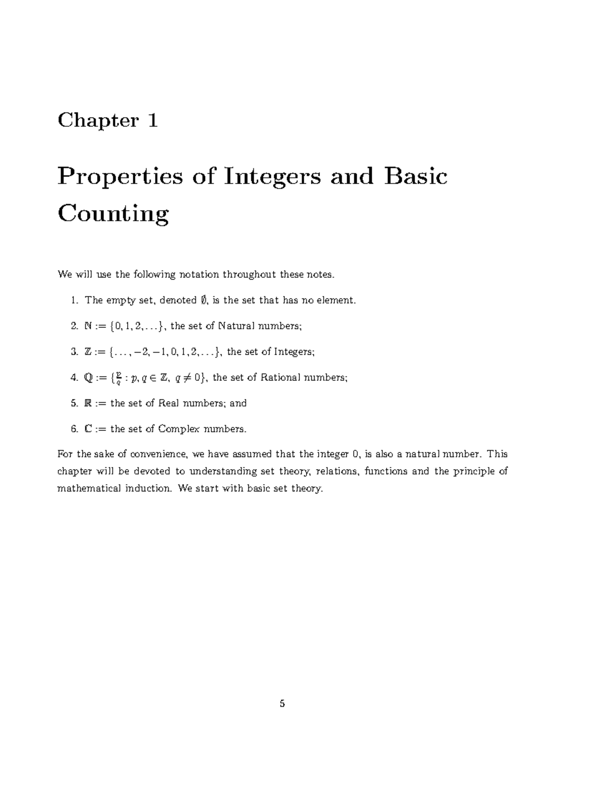 Lectures notes 1 - main - Chapter 1 Properties of Integers and Basic ...