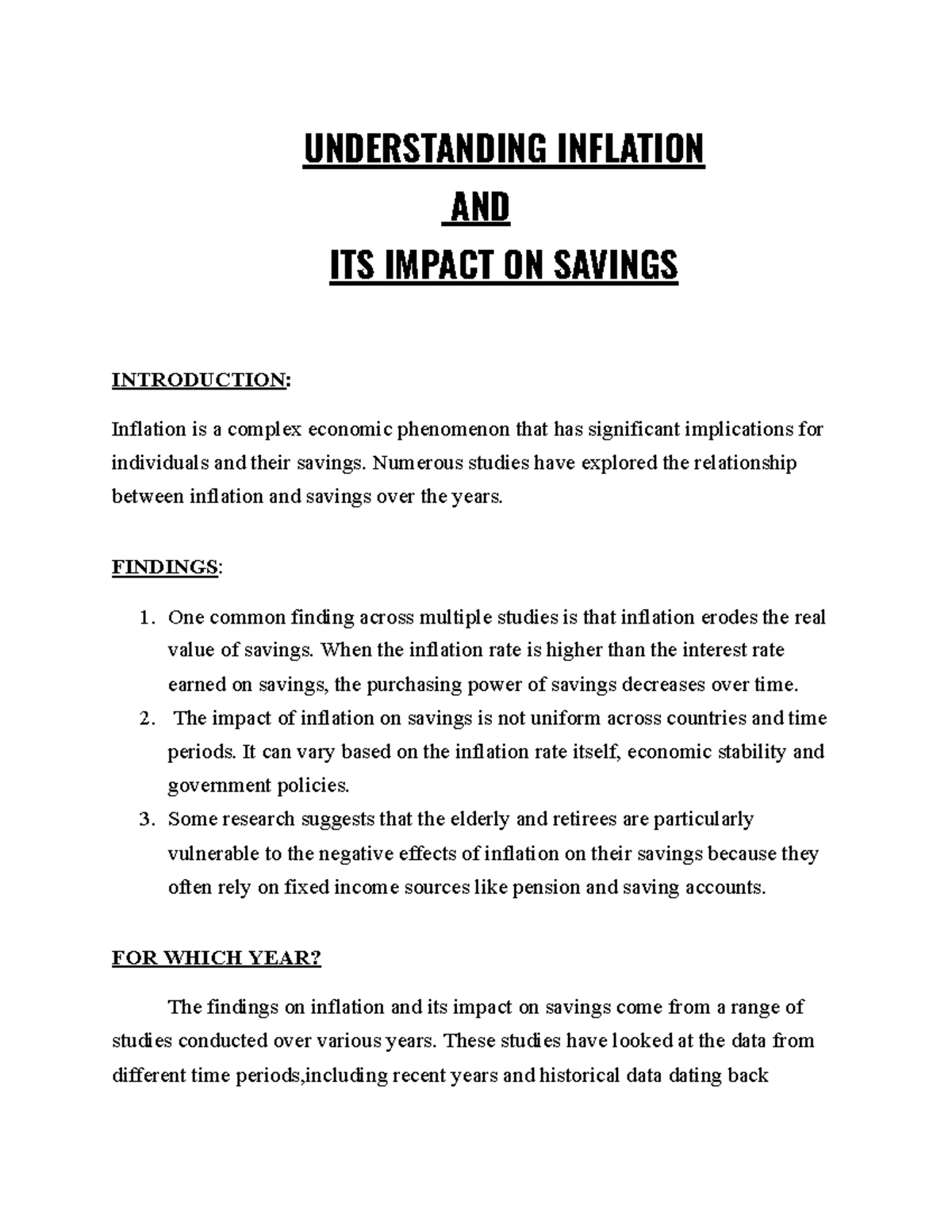 Assignment - UNDERSTANDING INFLATION AND ITS IMPACT ON SAVINGS ...