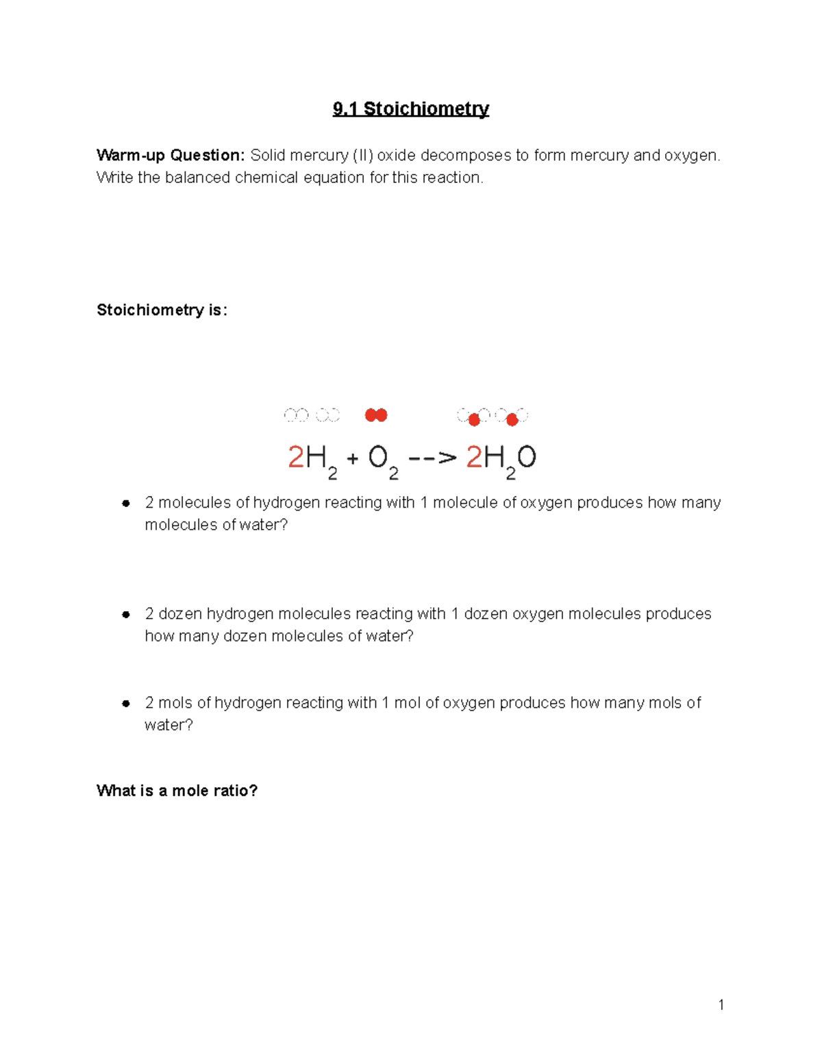 Unit 9 Notes Sec CD - 9 Stoichiometry Warm-up Question: Solid mercury ...
