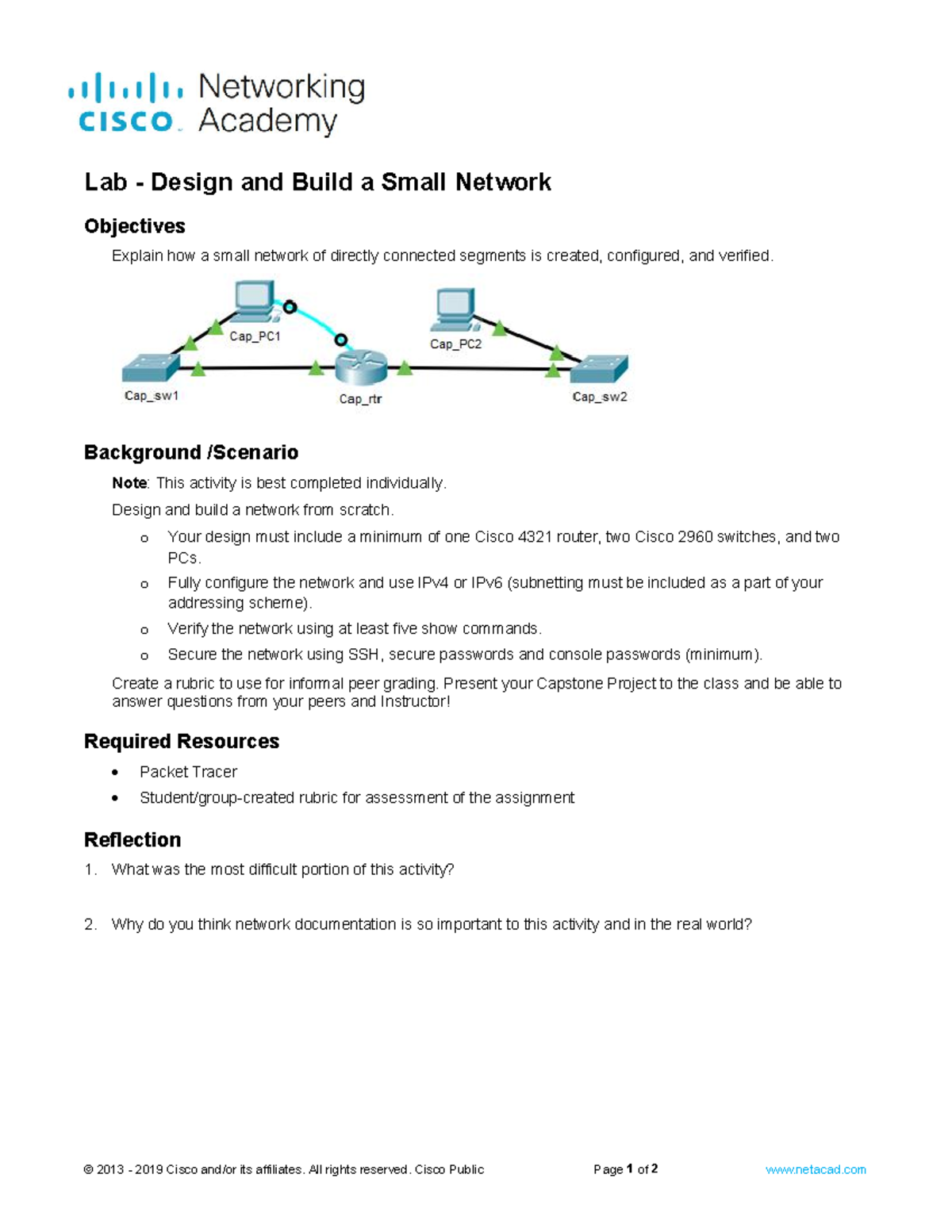 1 Lab - Design and Build a Small Network - 2013 - 2019 Cisco and/or its ...