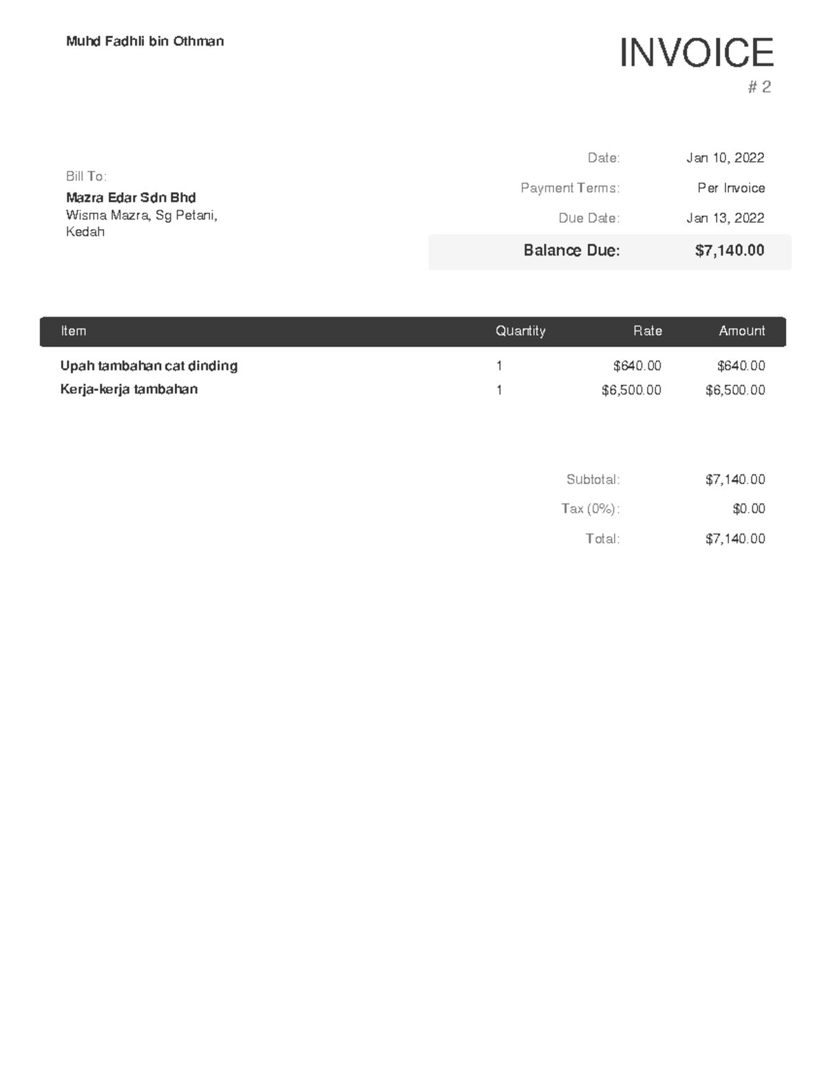 Invoice # 2 - jyhfgnnrth - Bahasa Arab - INVOICE # 2 Muhd Fadhli bin ...