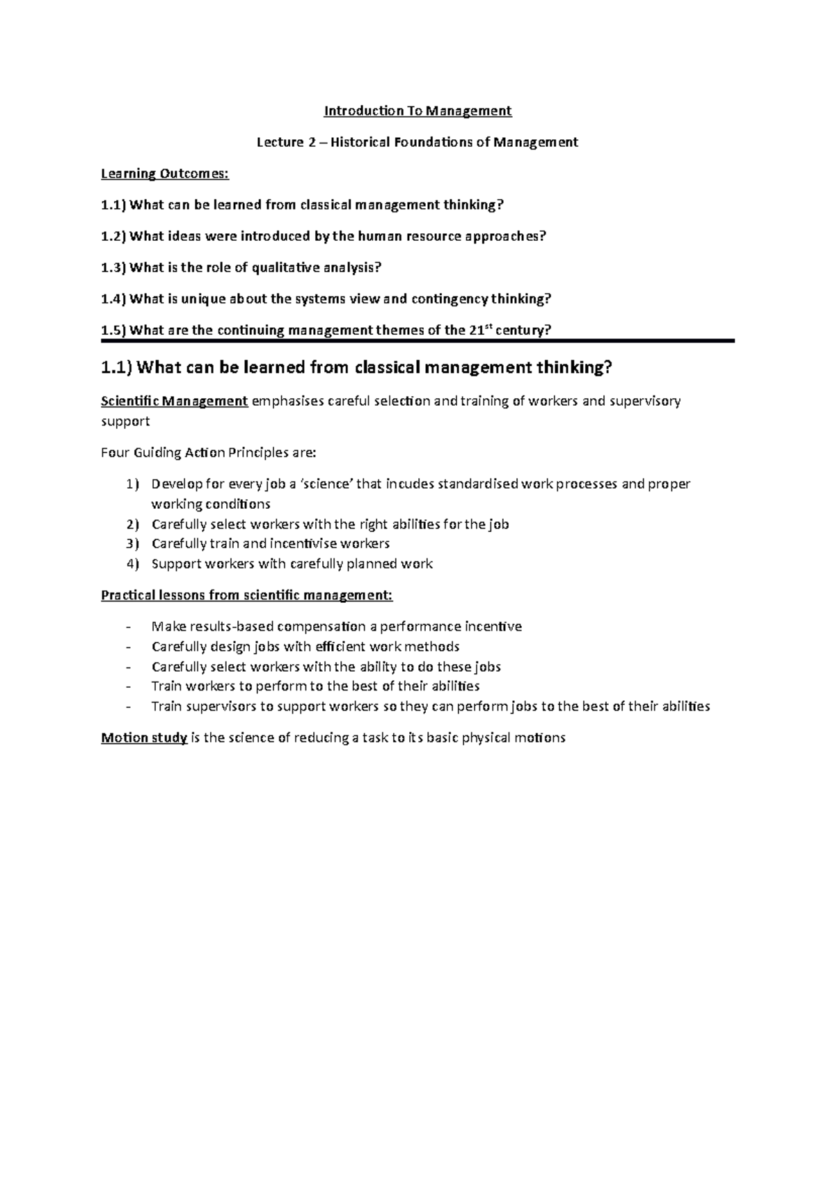 Introduction To Management - LEC 2 (Historical Foundations of ...