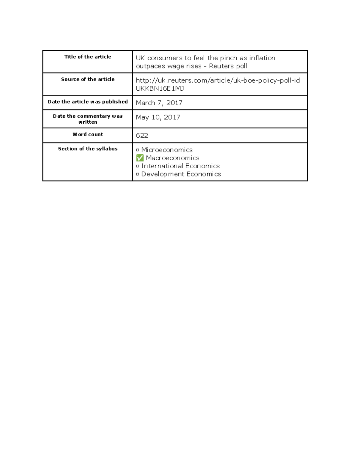 IA 2 Macroeconomics - nothing - Title of the article UK consumers to ...