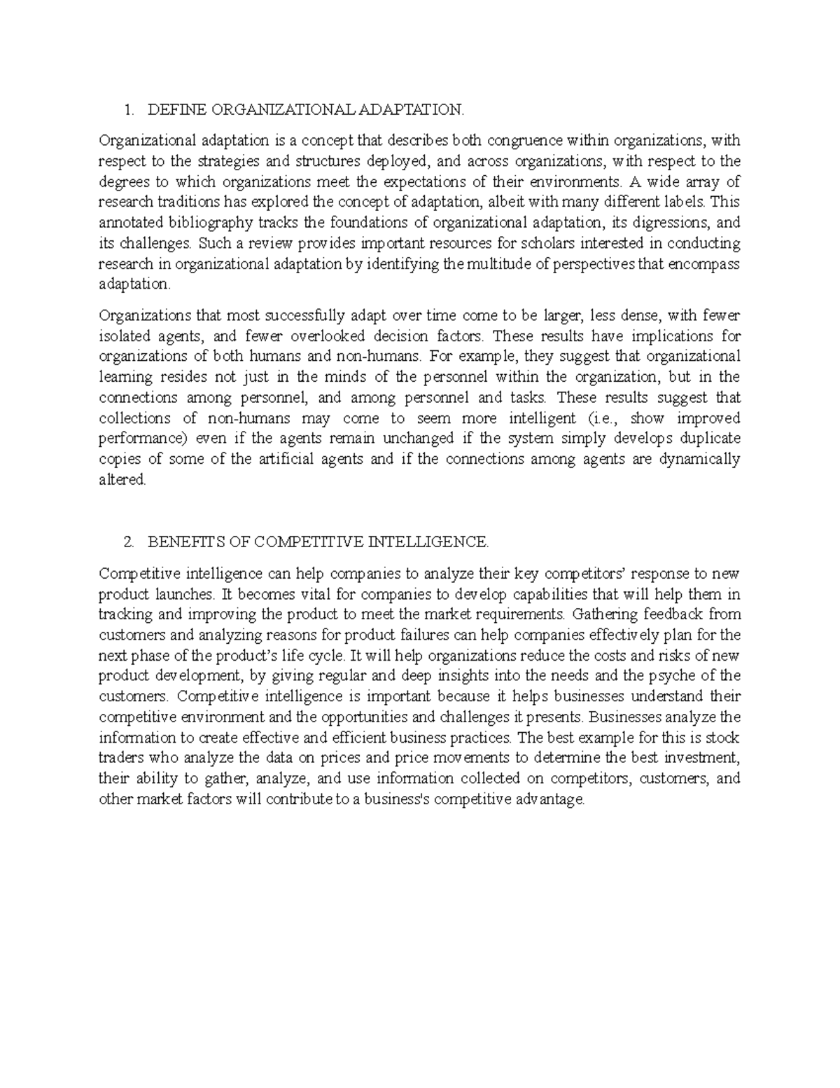 Define Organizational Adaptation - 1. DEFINE ORGANIZATIONAL ADAPTATION ...