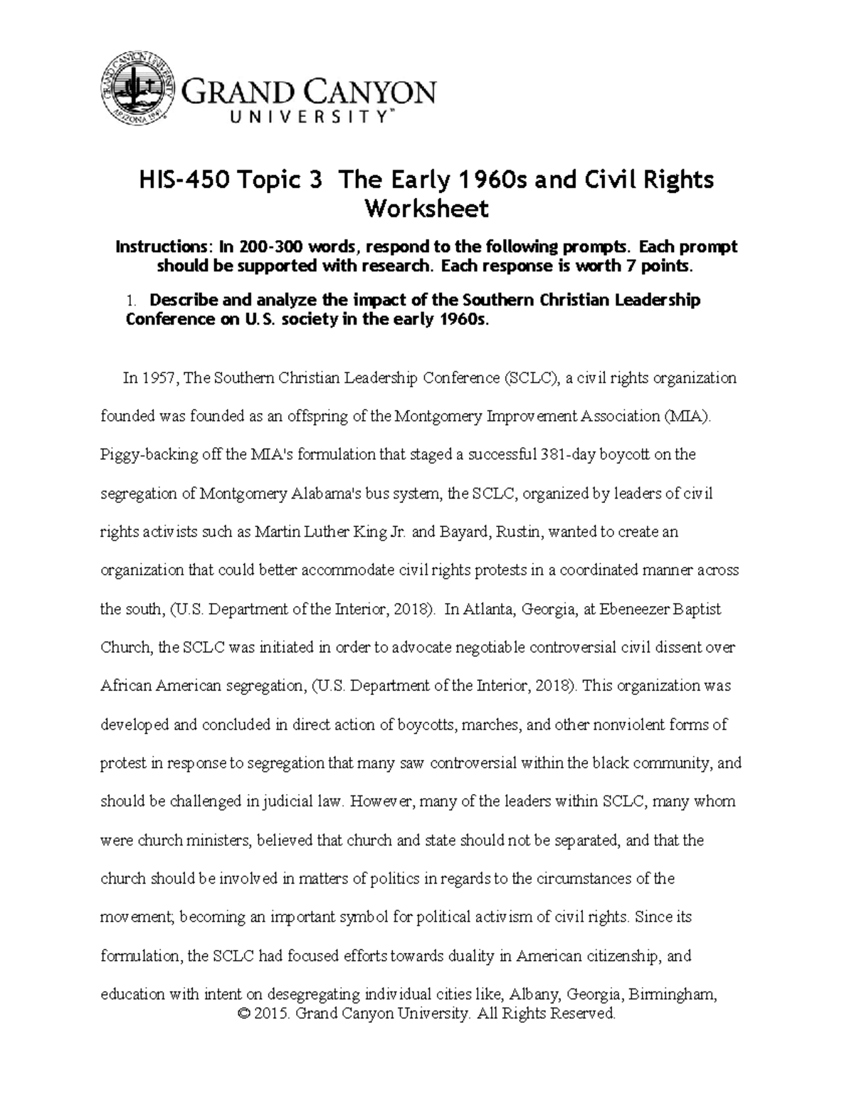 HIS-450 Topic 3 The Early 1960s and Civil Rights Worksheet - HIS-450 ...