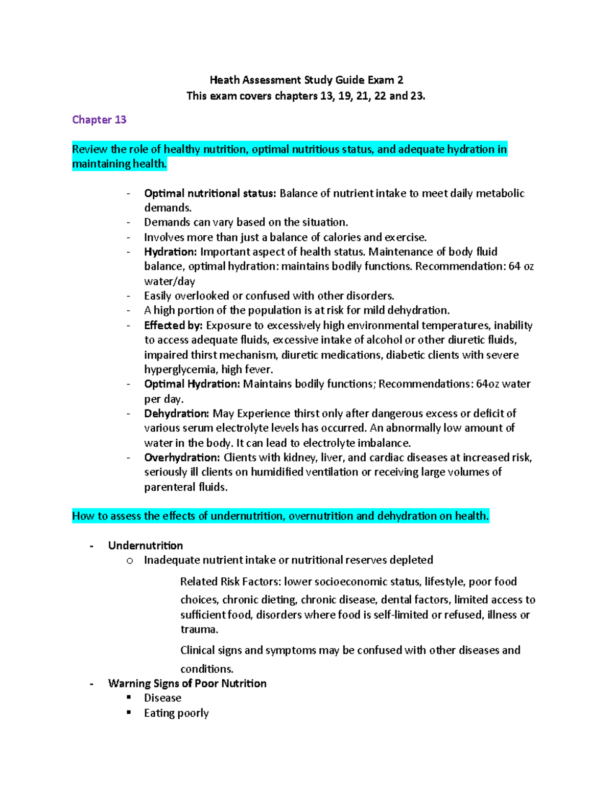 Health Assessment Exam 2 Concept Review - Heath Assessment Study Guide ...