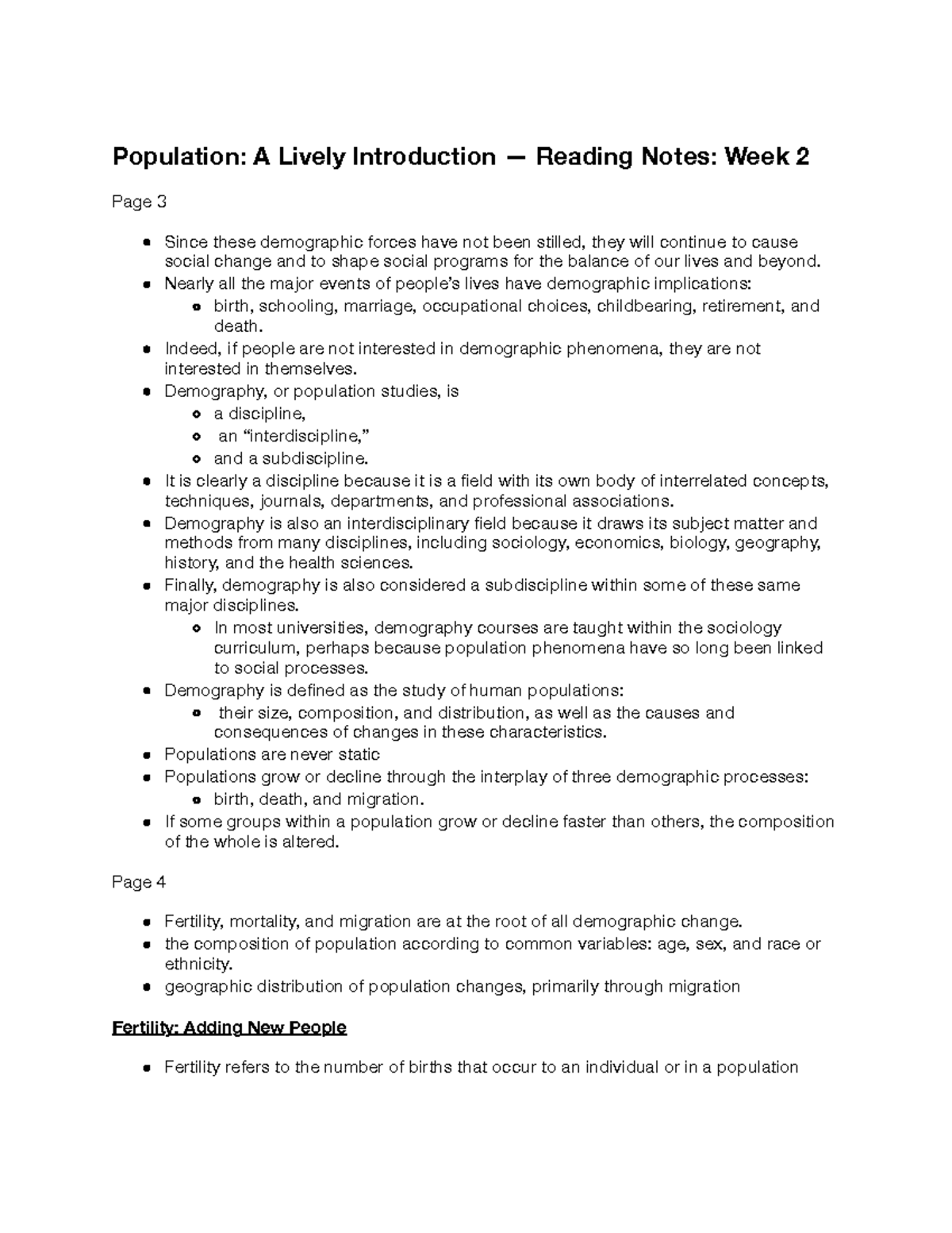 Com Hlt 100 - Population- A Lively Introduction - Reading Notes ...