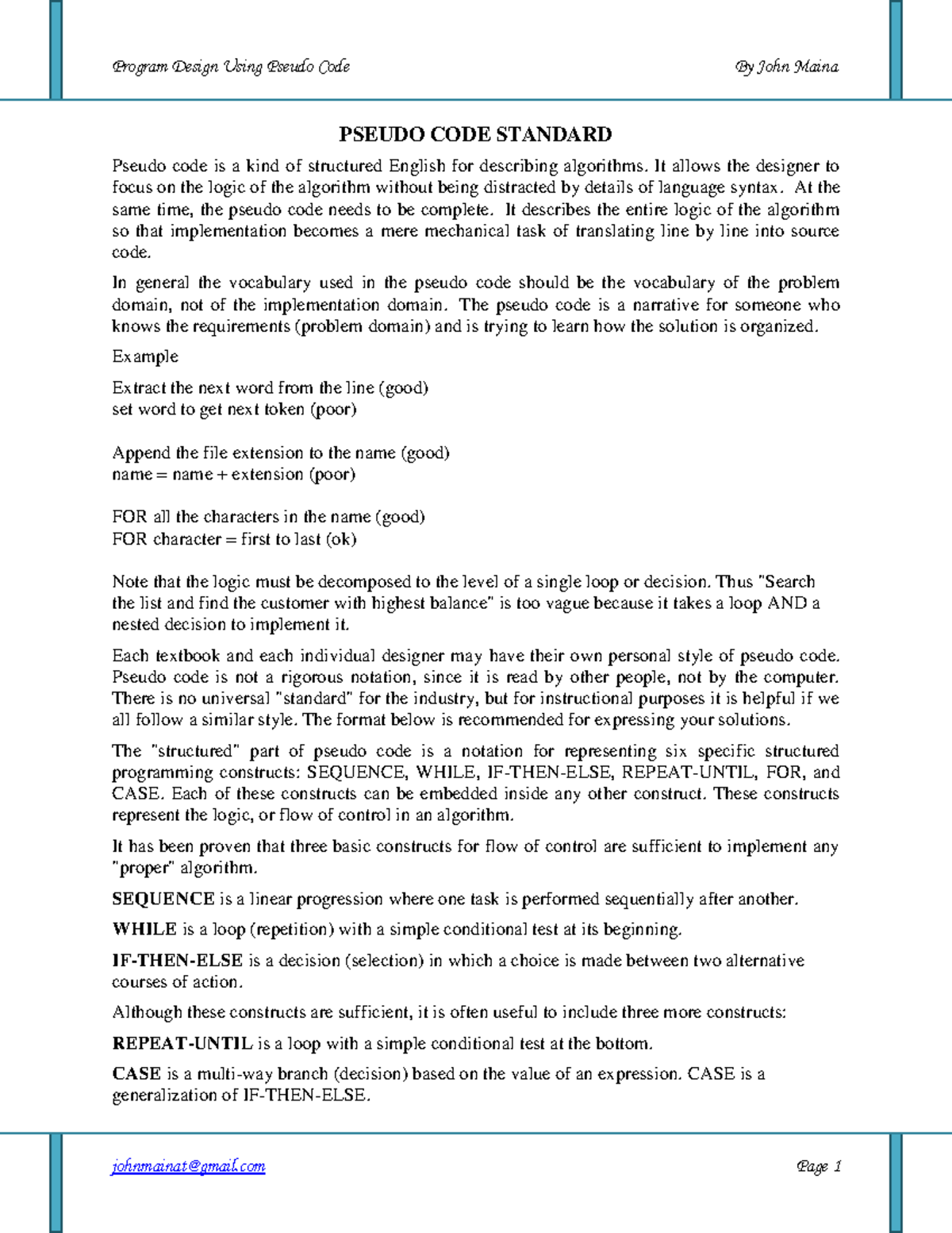Pseudo Code Pseudo Code Standard Pseudo Code Is A Kind Of Structured