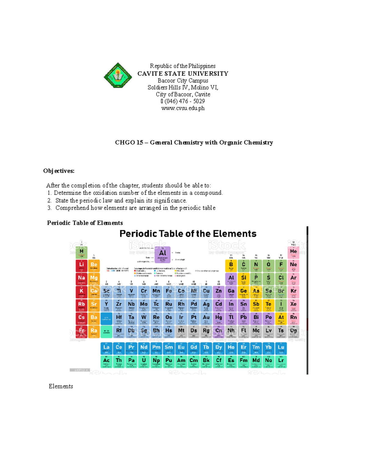 Gen.-Chem - Republic of the Philippines CAVITE STATE UNIVERSITY Bacoor ...