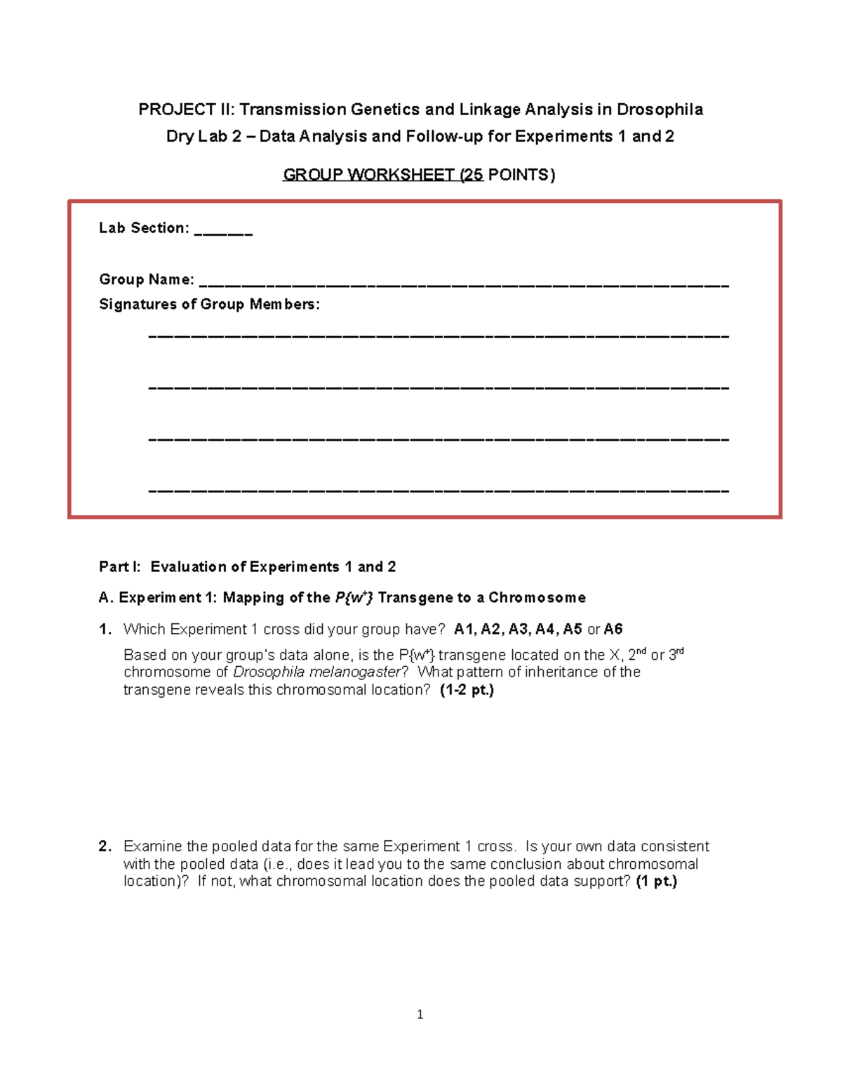 Worksheet 4 Project II - Dry Lab 2 - PROJECT II: Transmission Genetics ...