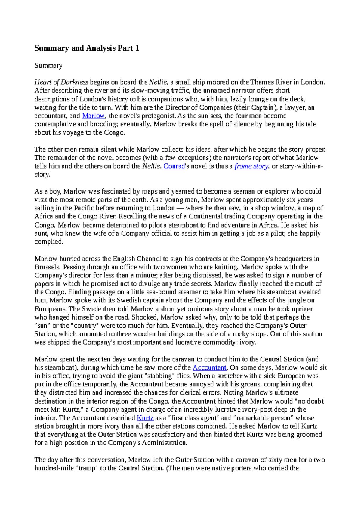 Heart of Darkness summary and analysis - Summary and Analysis Part 1 ...