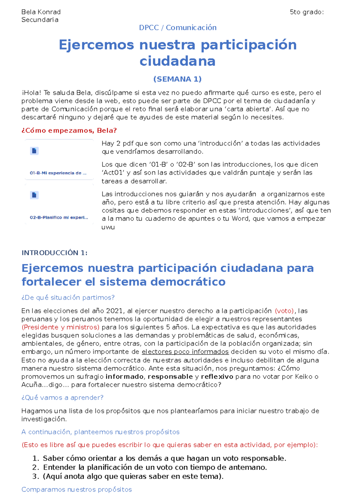 DPCC-Comunicación 1 - 5to - Secundaria DPCC / Comunicación Ejercemos nuestra participación ...