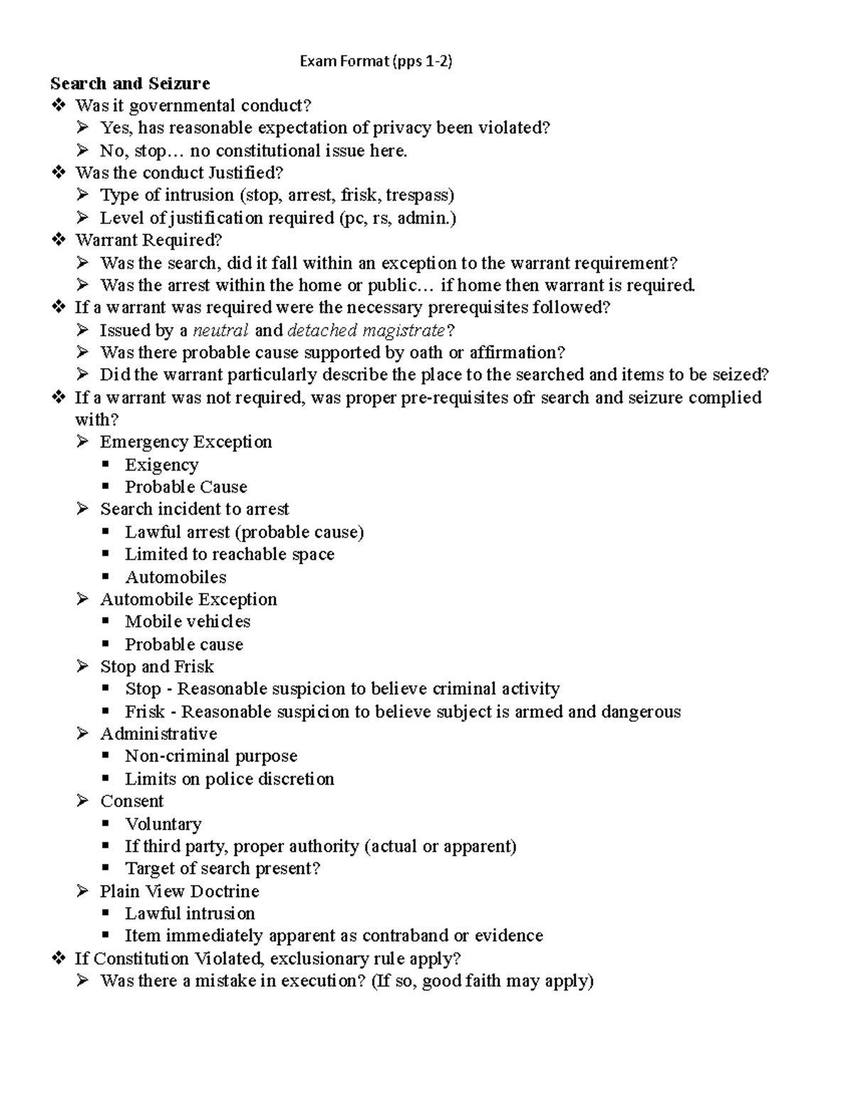 Exam Format for Search and Seizure - Studocu