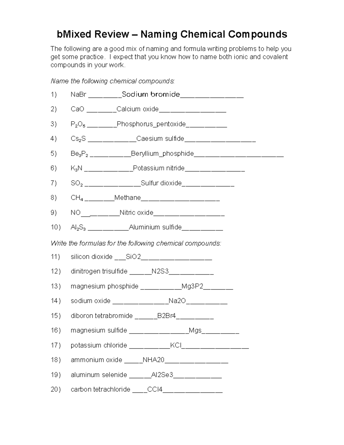 Copy of mixed naming - Physical Science/ Chem - bMixed Review – Naming ...