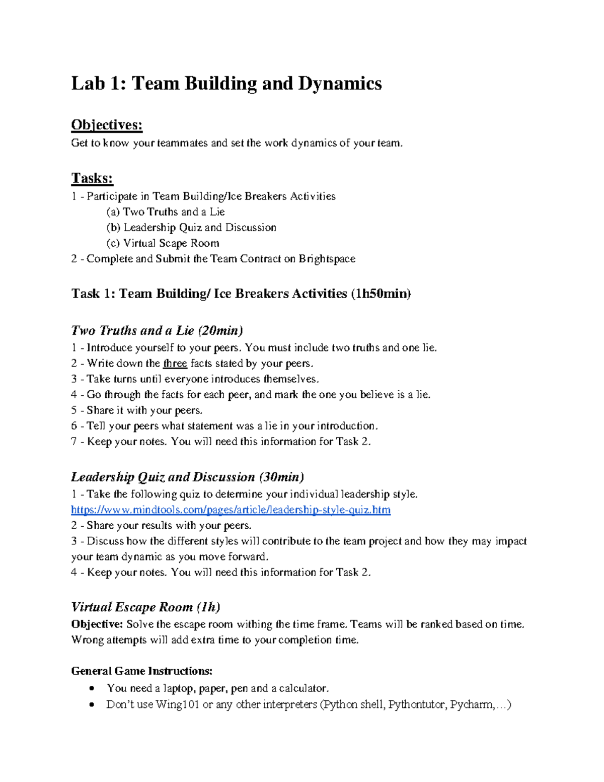 Lab 1 - Team Dynamics - First lab for data management - Lab 1: Team ...
